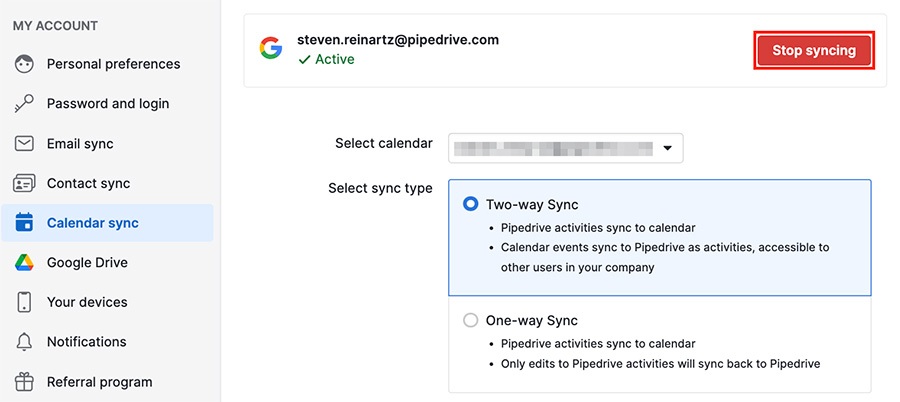 Google 캘린더 동기화 - Knowledge Base | Pipedrive